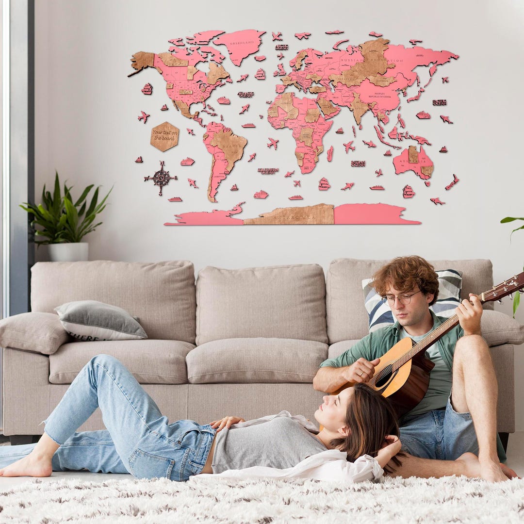 World Traveler Gift, Office World Map, Living Room Decor, Home Decor ...