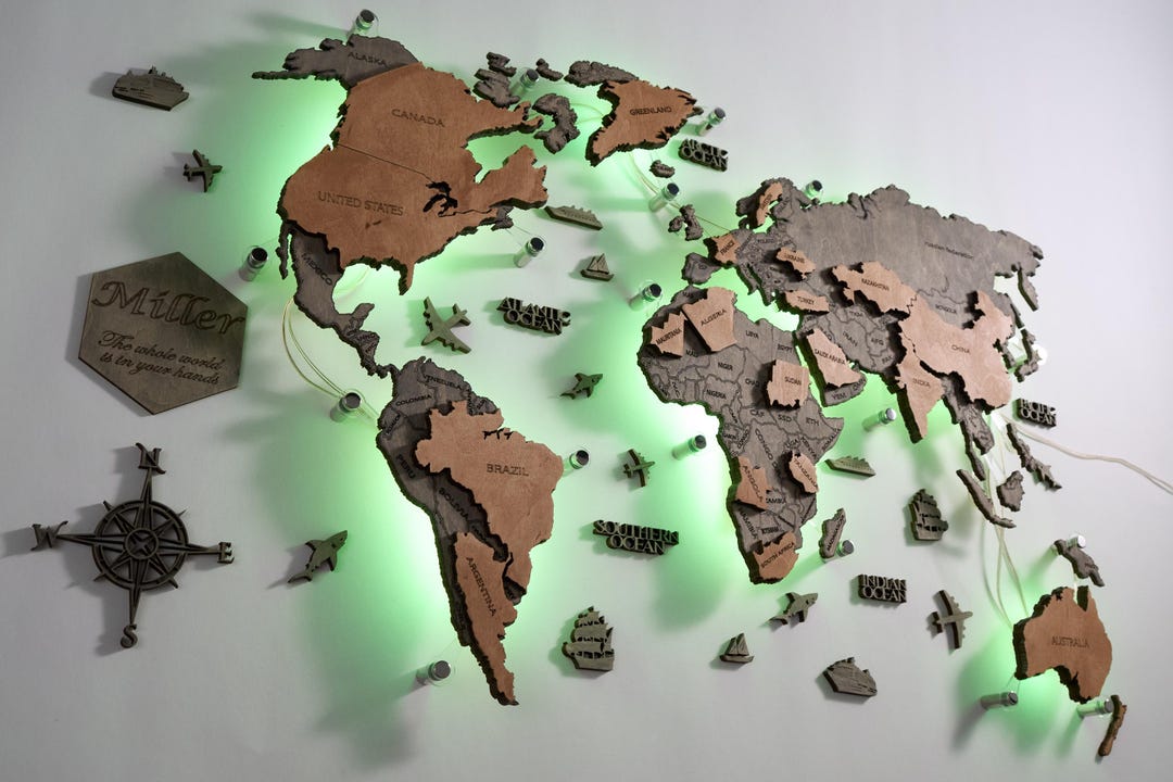 Custom Backlit 3D Wooden Map Personalized World Wall Decor for Stylish ...