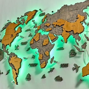 LED Wall Decor 3D Wooden World Map LED Lights Interactive Wall Art for ...