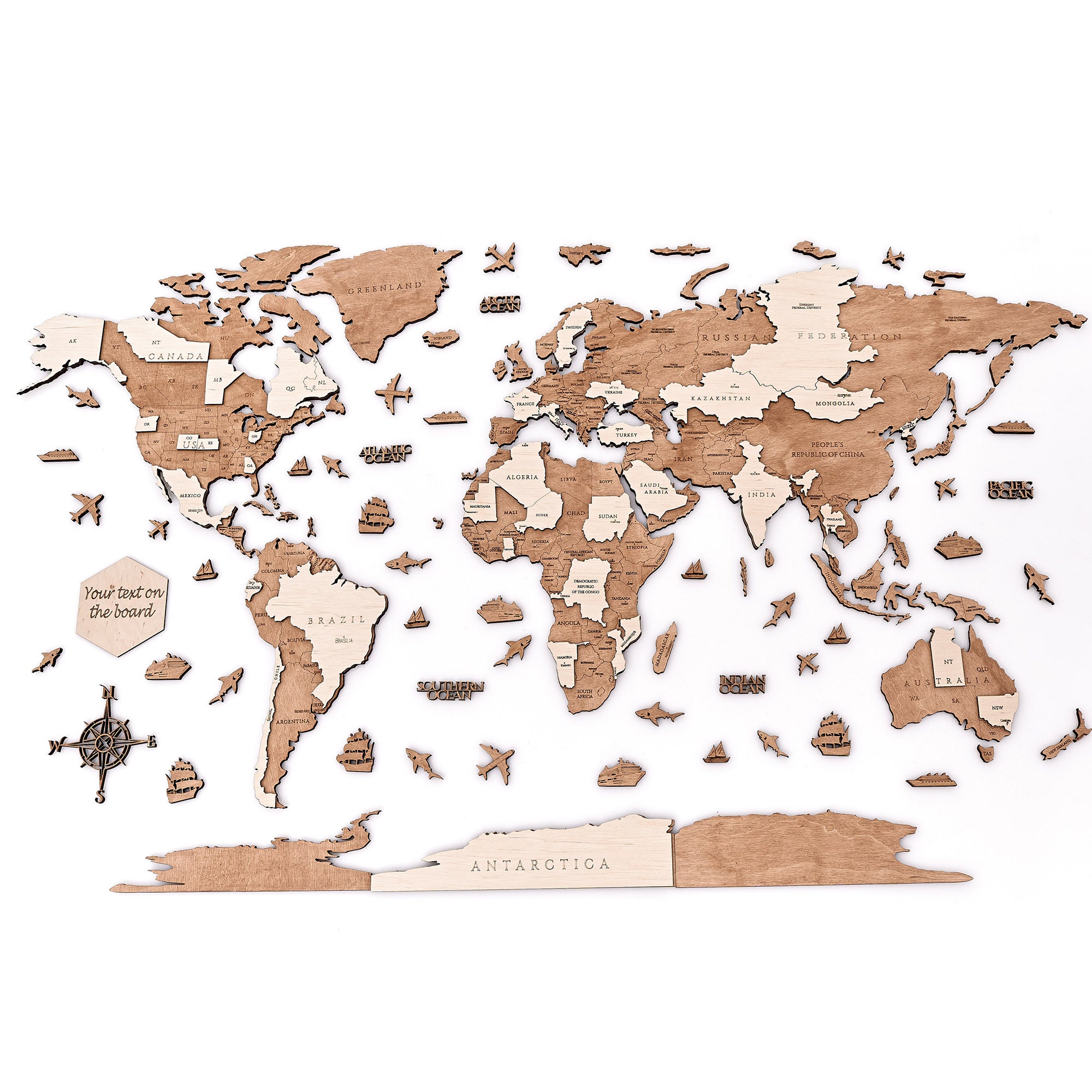 Wooden World Map, 3D World Map, Large Map, Brown Color Wood Map, Wooden ...