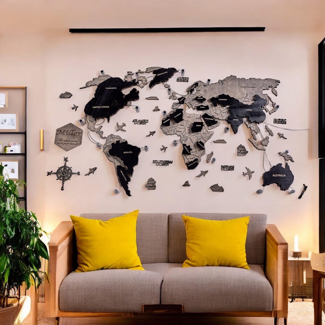 LED Backlight Wooden World Map Wall Decoration Above Bed Decor ...