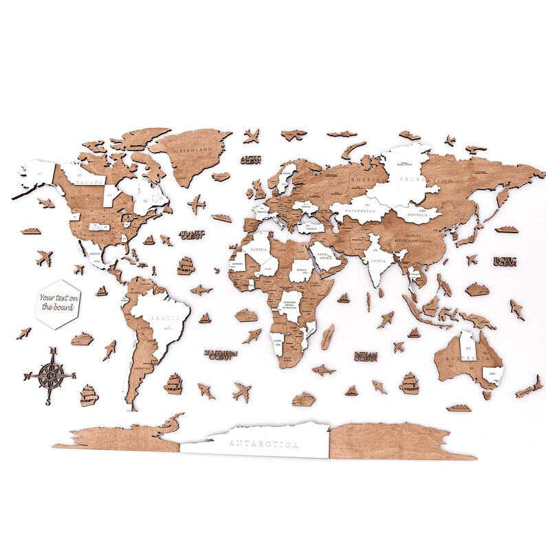 Wooden World Map, 3D World Map, Large Map, Brown Color Wood Map, Wooden ...