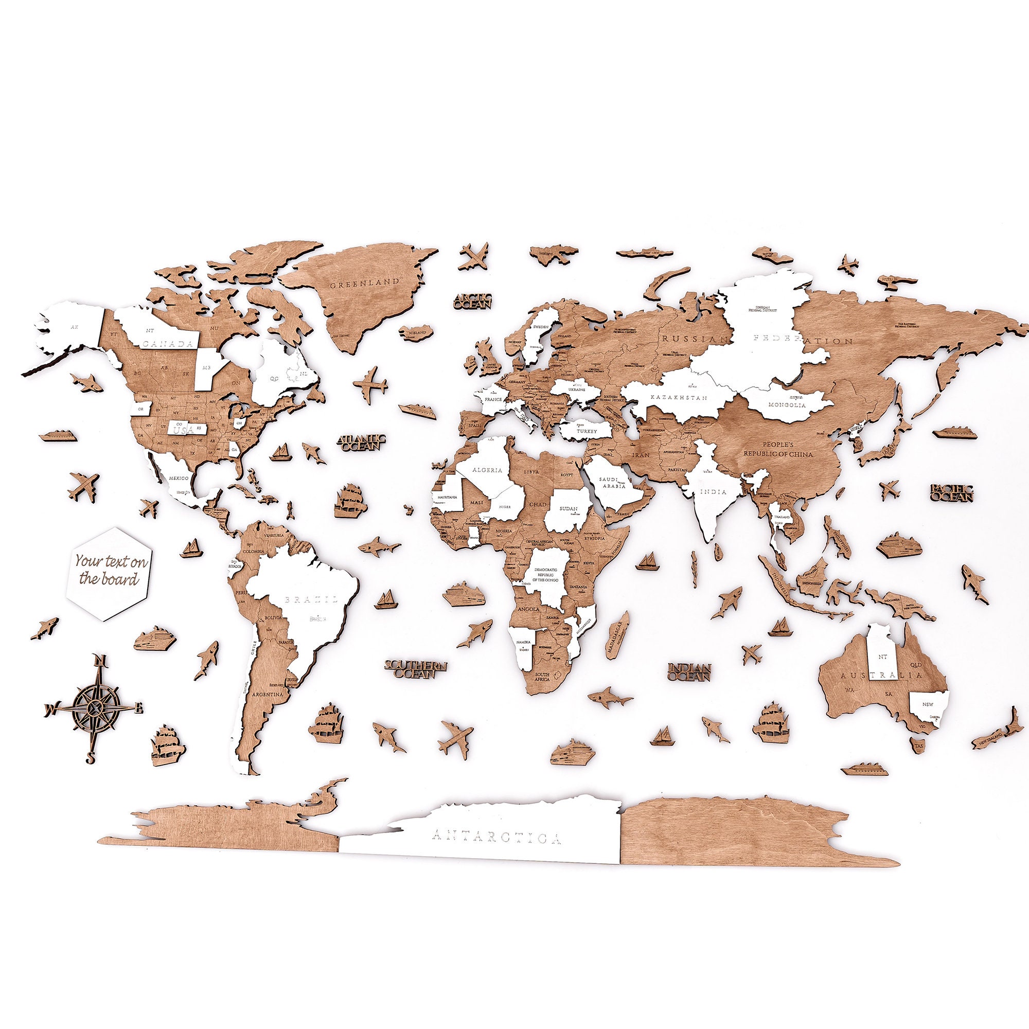 Wooden World Map, 3D World Map, Large Map, Brown Color Wood Map, Wooden ...