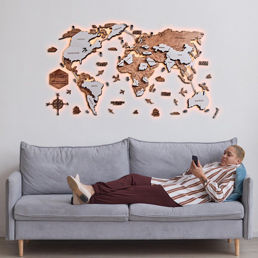 LED Personalized Travel World Map Pin Board, 5th Anniversary Gift ...