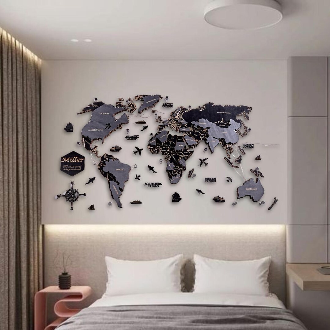 Wooden World Map Led Wall Art Large Map Wall Lighting Led Lighted Map ...