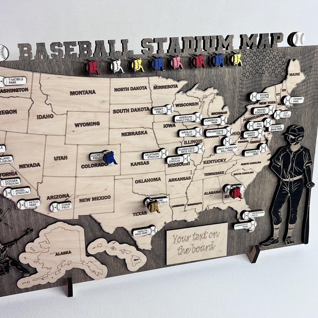 Baseball Stadium Map Custom Stadium Art Push Pin Map Sports Travel ...