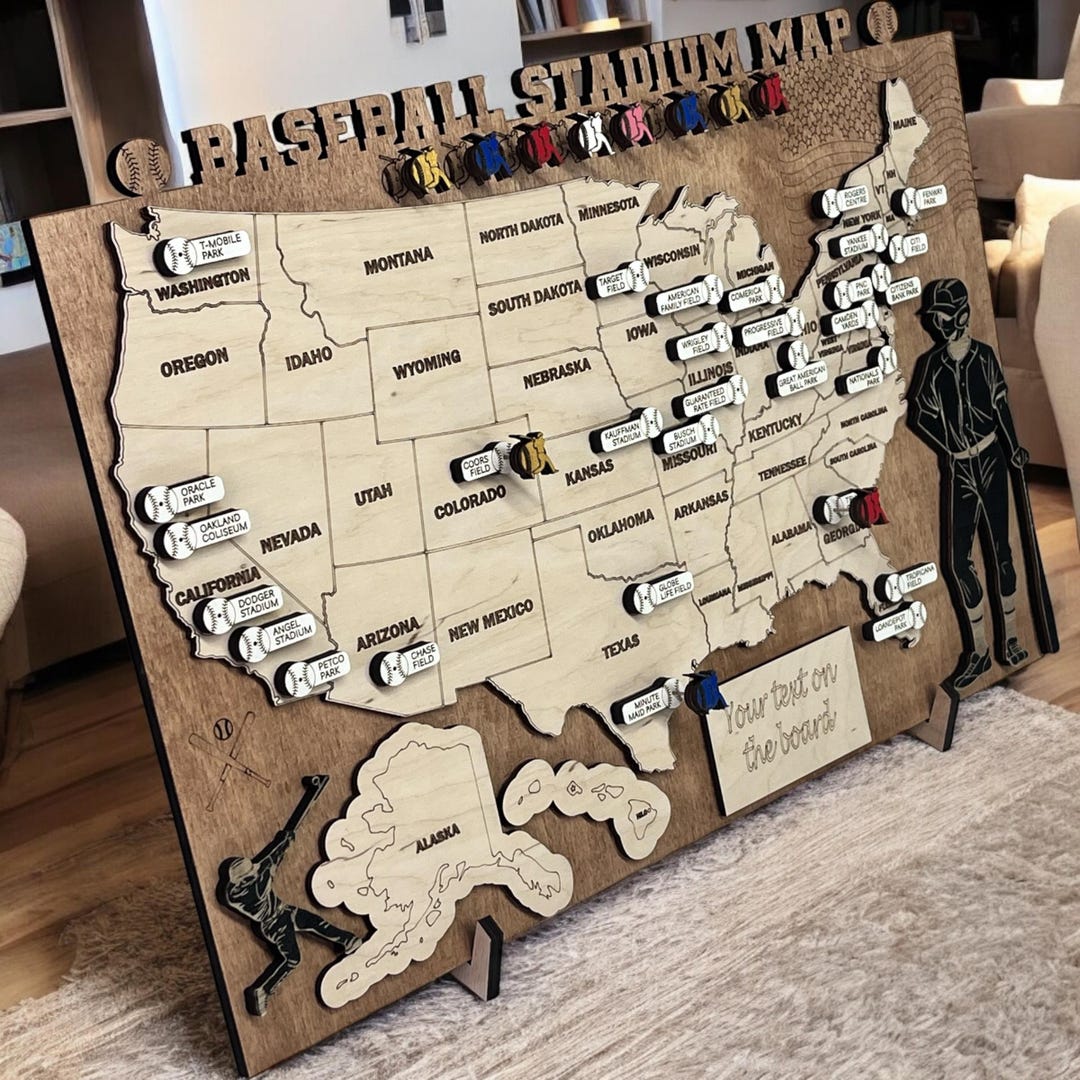 Stadium Map Baseball Wooden Personalized Interactive MLB Ballpark ...
