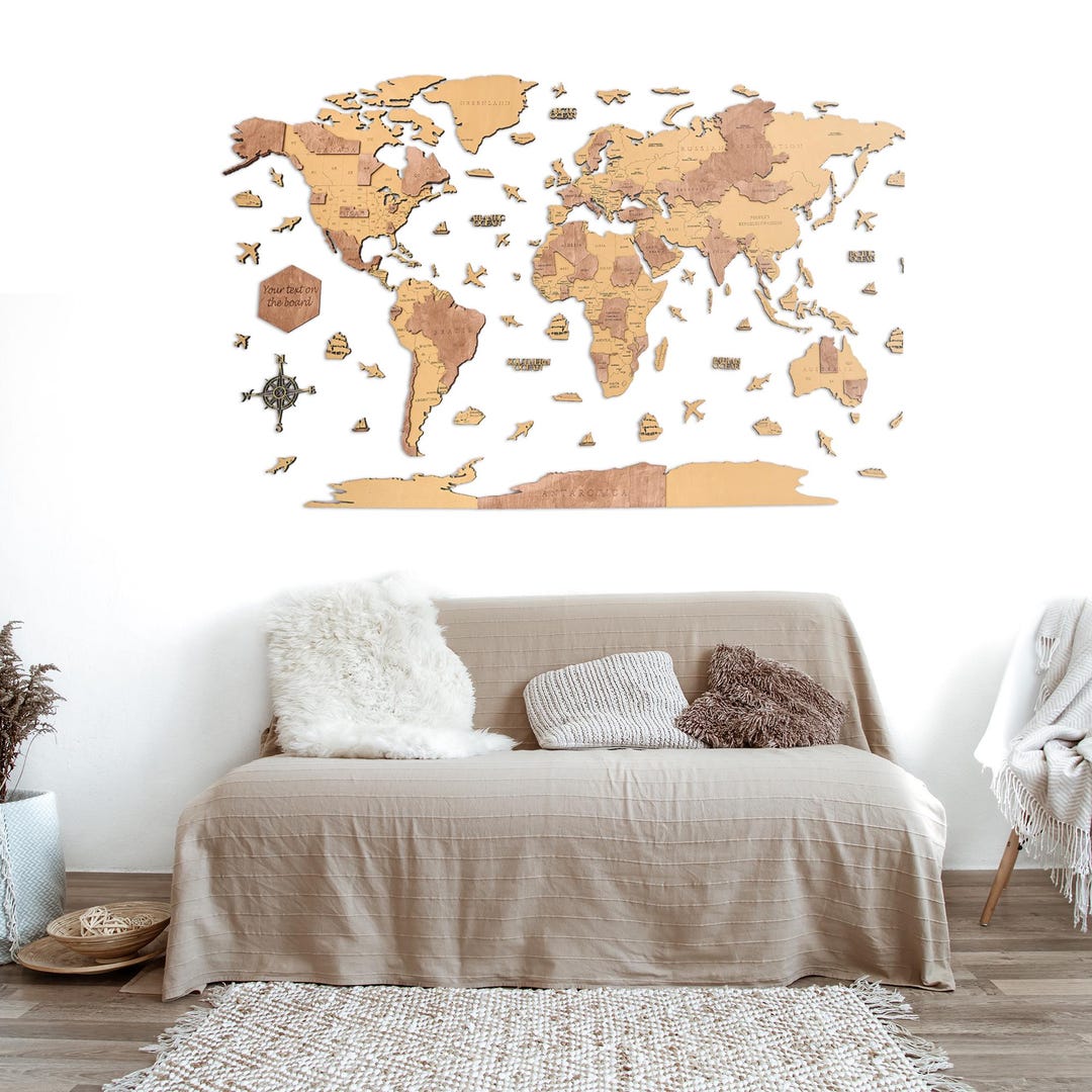 Travel Map, Wood Map of the World Travel Wall Decor, Office World Map ...
