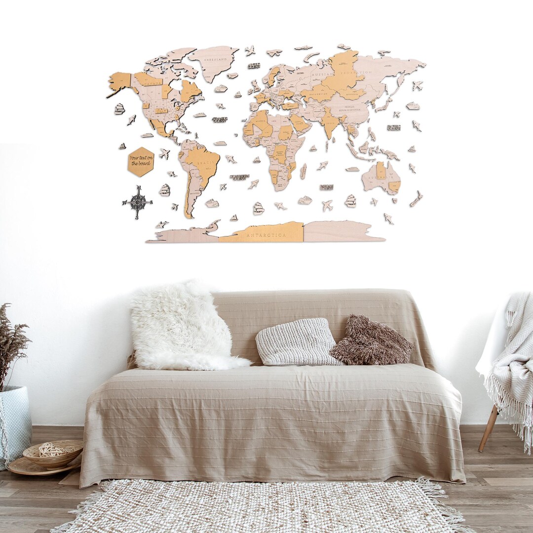 Unique Home Decor Ideas, Large Wall Stickers, Light Wood Map of the ...