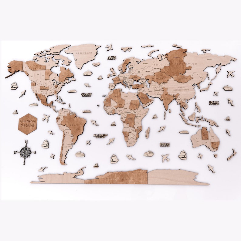 Travel Map, Wood Map of the World Travel Wall Decor, Office World Map ...