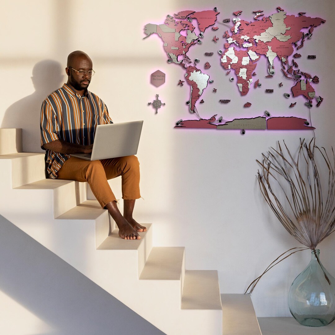 Secret Santa Gifts, LED Illuminated Wooden World Map With Country ...