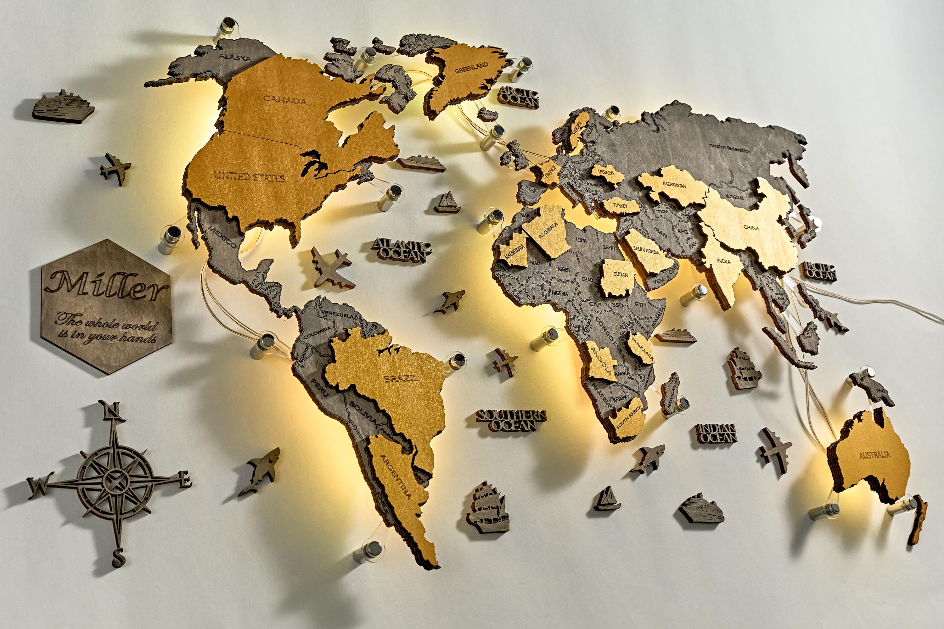 Custom LED Wooden World Map, Functional Wall Art for Professionals, for ...