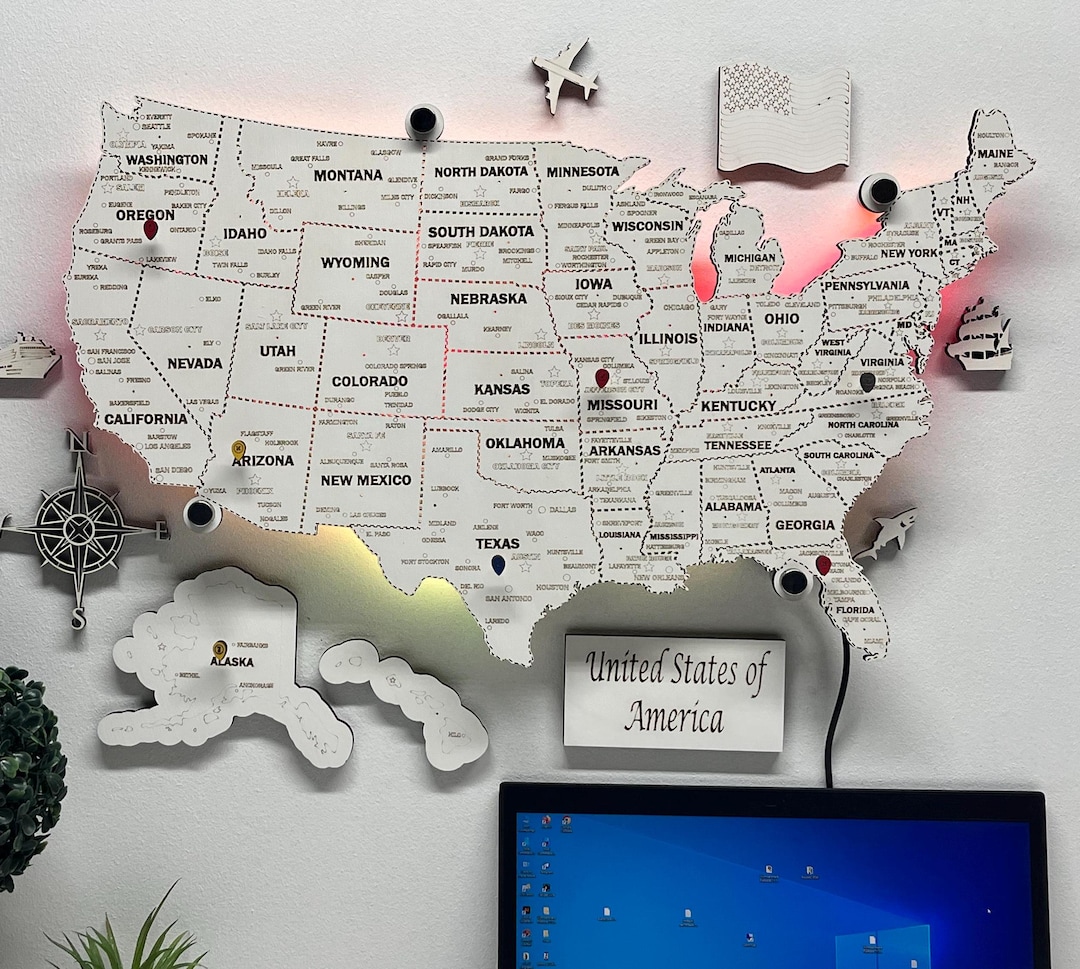 LED Light up USA Map, Wooden Wall Art for Travelers, Personalized ...