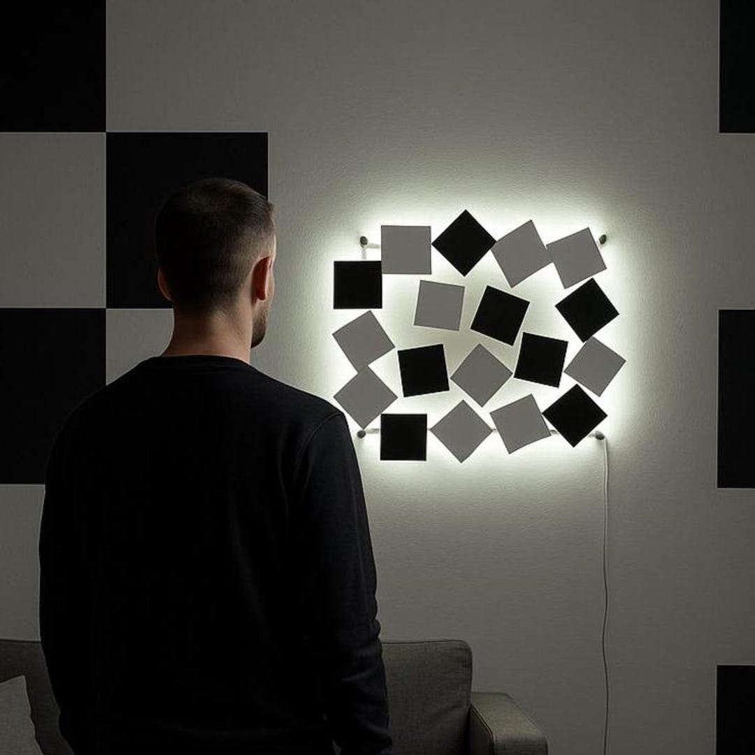 LED Wall Art Custom LED Wall Lamp With Black Chaos Squares Acrylic Wood ...