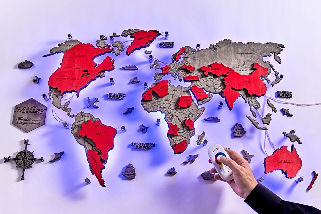 3D LED Wooden World Map, Engraved Wall Art for Home and Office ...