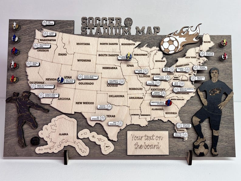 Soccer Stadium Wooden Map Wall Art Decor, Soccer Field Print, Sports ...