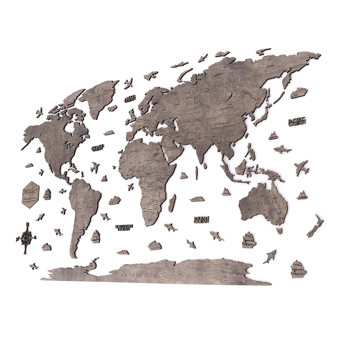 Office World Map Wall Hanging, Wooden Map Decor, Boss Gift Idea ...
