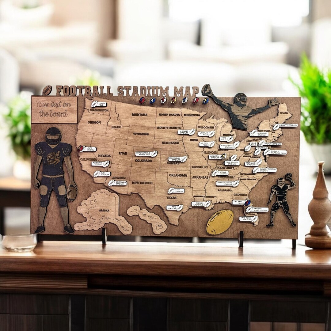 Custom Football Stadium Travel Map, Wooden NFL Stadium Checklist ...