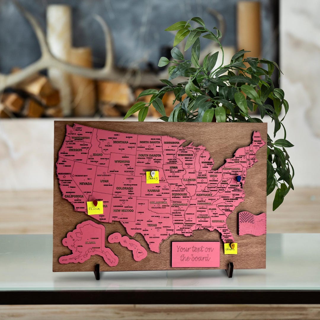 Personalized Wooden USA Travel Map With Pins, Custom United States Push ...