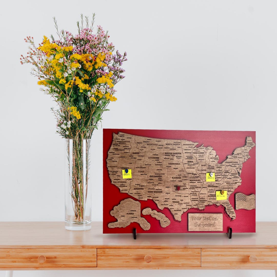 Personalized USA Travel Map With Pins, Wooden Push Pin Map, Custom ...