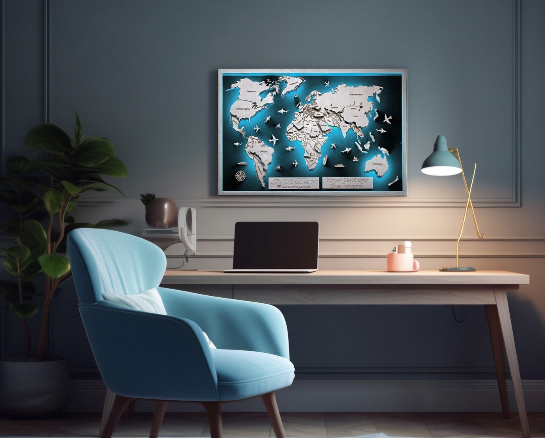 LED Backlight Wooden World Map Wall Decoration, Wooden Wall Map of the ...