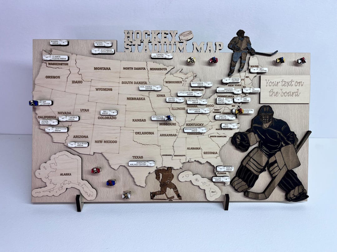 Rustic Wood Hokey Stadium Map Sign, Sports Room Decor, Sports Lover ...