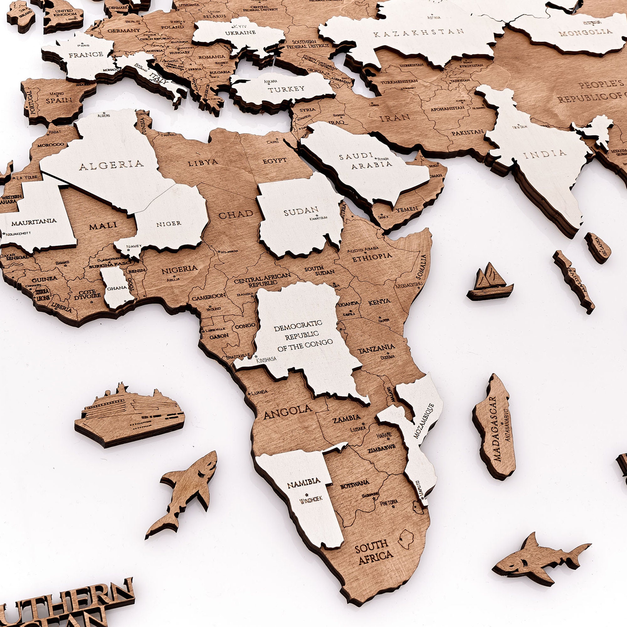 Wooden World Map, 3D World Map, Large Map, Brown Color Wood Map, Wooden ...