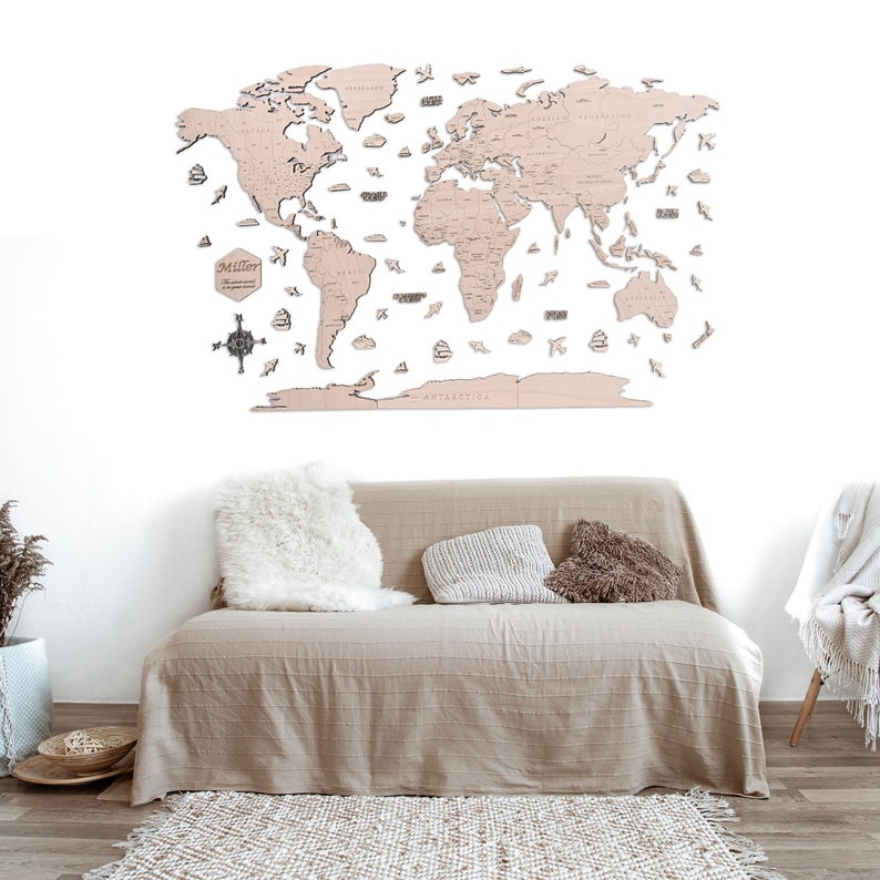 Interactive 3D Wooden World Map, Personalized Wall Decor for Home or ...
