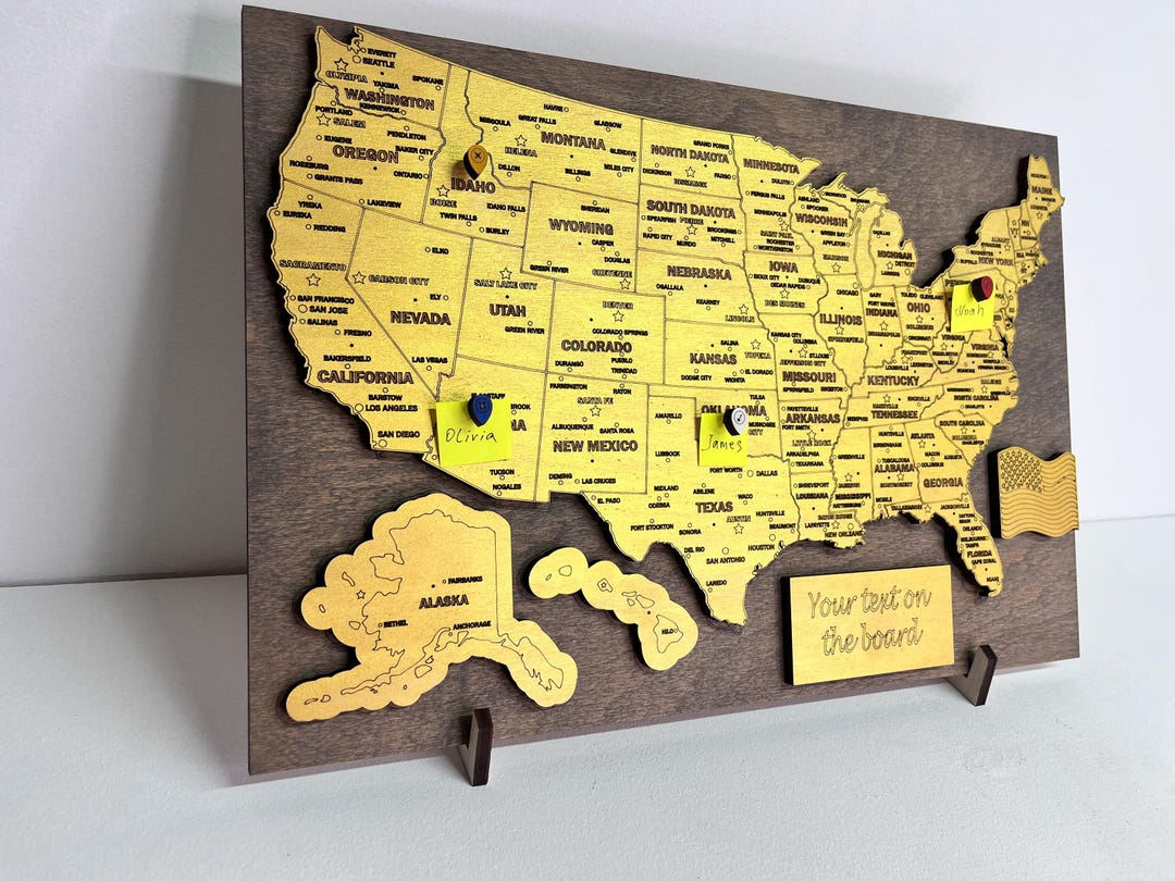 US Travel Map With Push Pins, Interactive USA Map, Wall Decor for ...