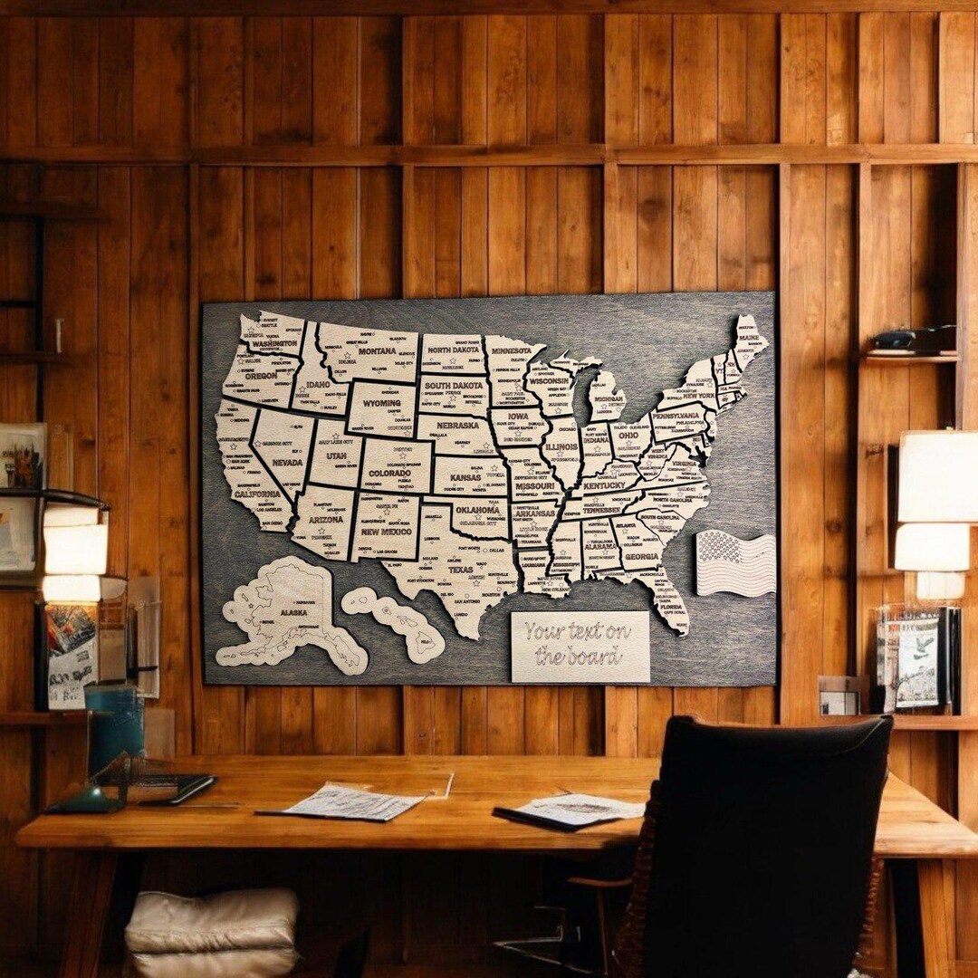 Wooden USA Map Personalized Wall Art, 3D Wood United States Map Home ...