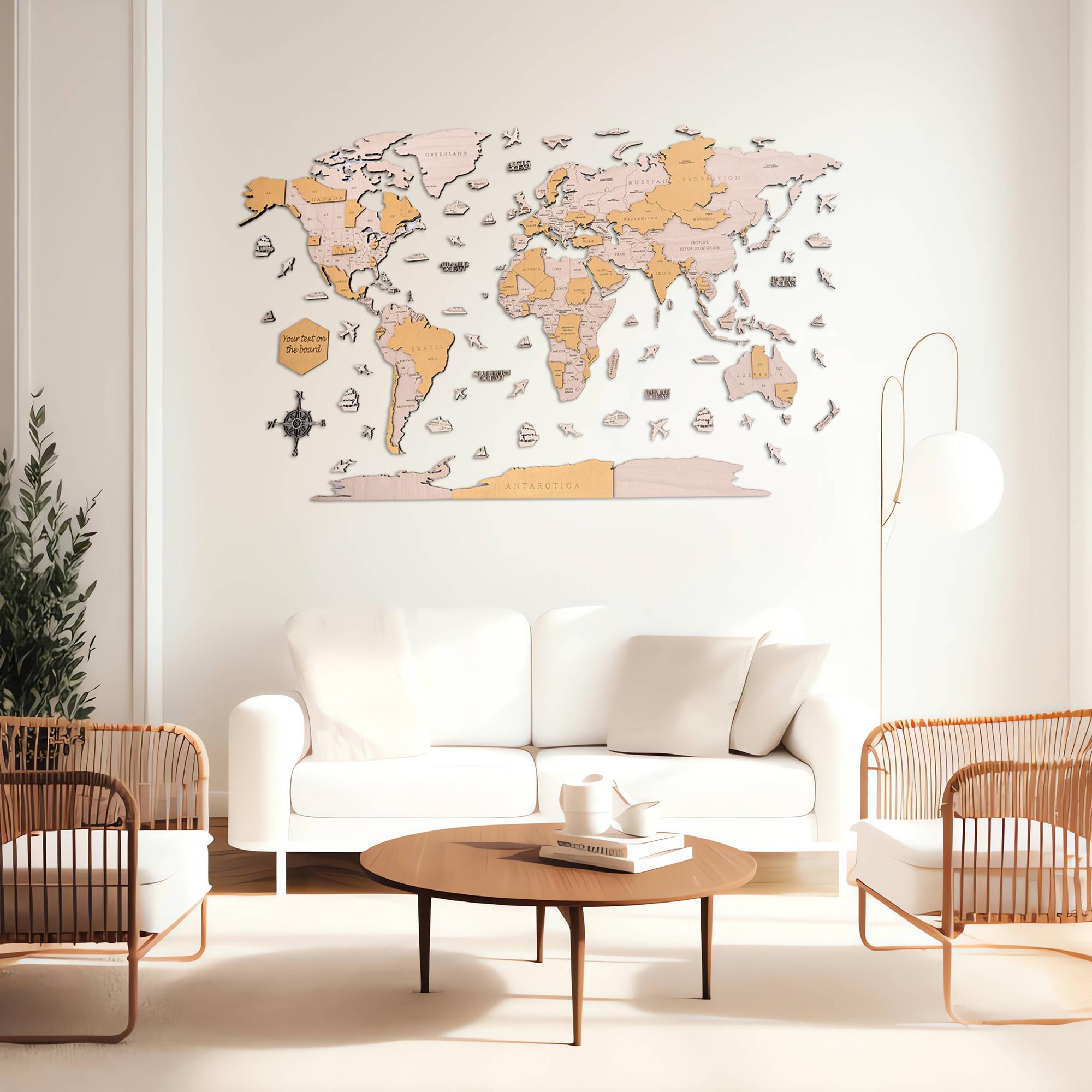 Wooden World Map, 3D World Map, Large Map, Color Wood Map, Wooden World ...