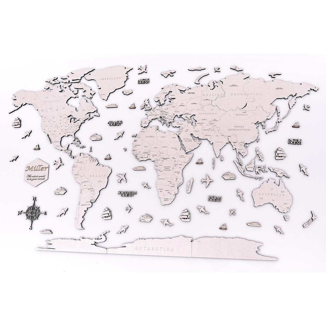 Wooden World Map for Traveler, Large Rustic Wall Decor, 5th Anniversary ...