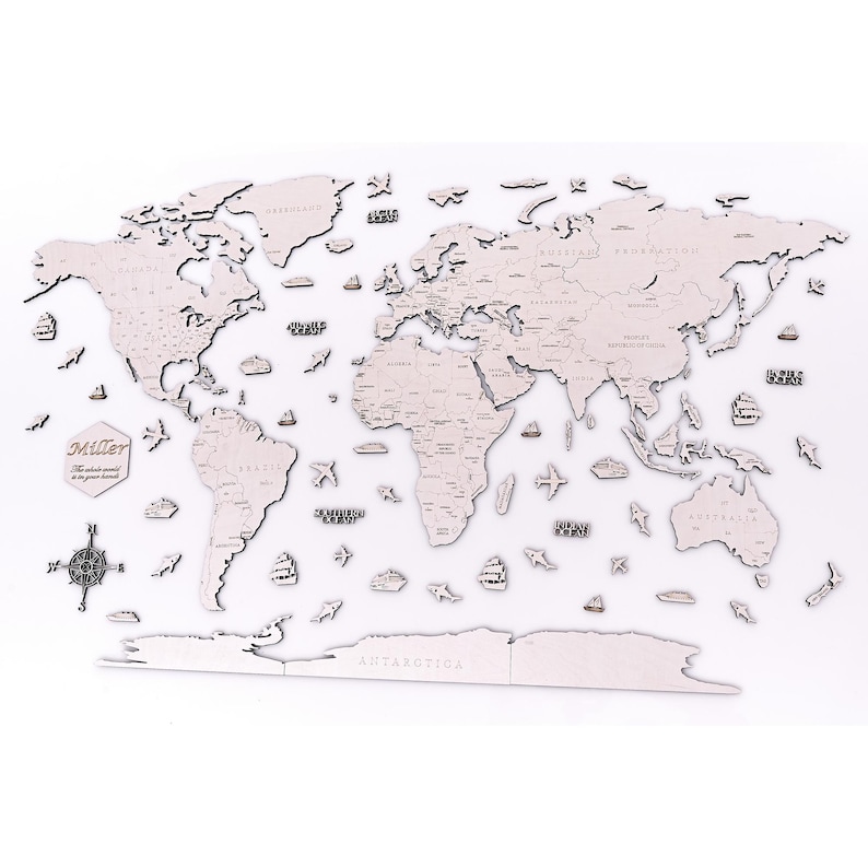 Birthday Gift, Wooden World Map Wall Art Push Pin Map Weltkarte Holz ...