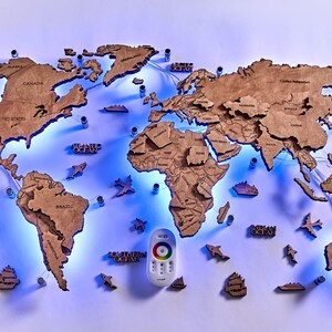 LED Travel World Map Pin Board Personalized, 5th Anniversary Gift ...