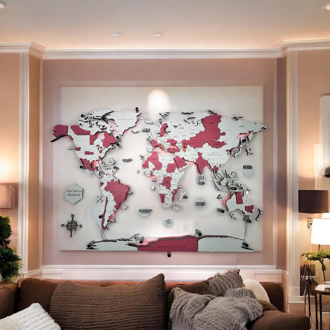 LED Backlit Wooden World Map, Custom 3D Wooden Map Decor for Home ...