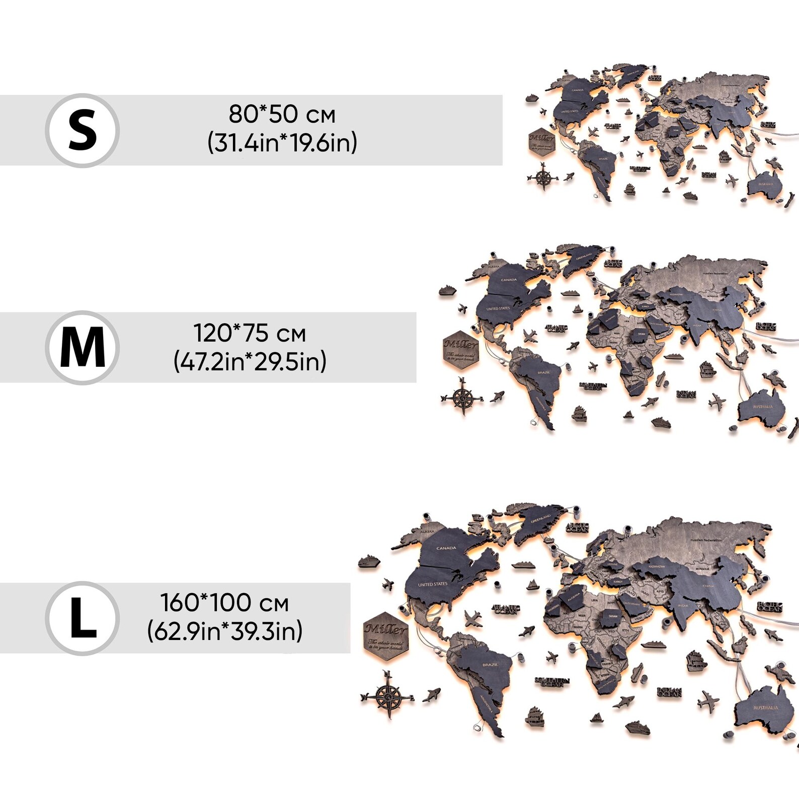 LED Travel World Map Pin Board Personalized, 5th Anniversary Gift ...