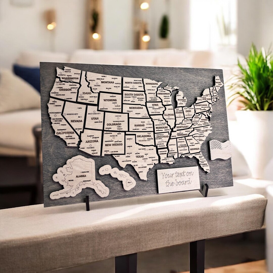 United States Wood Map for Traveler USA Wall Decor Unique Anniversary ...