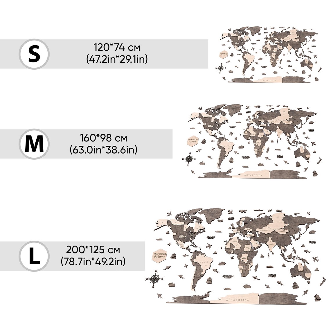 Wooden World Map, 3D World Map, Large Map, Brown Color Wood Map, Wooden ...