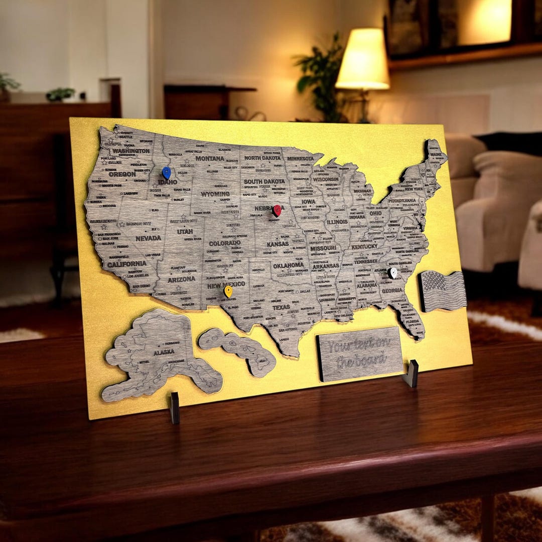 Personalized USA Travel Map With Pins, Wooden United States Map, Custom ...