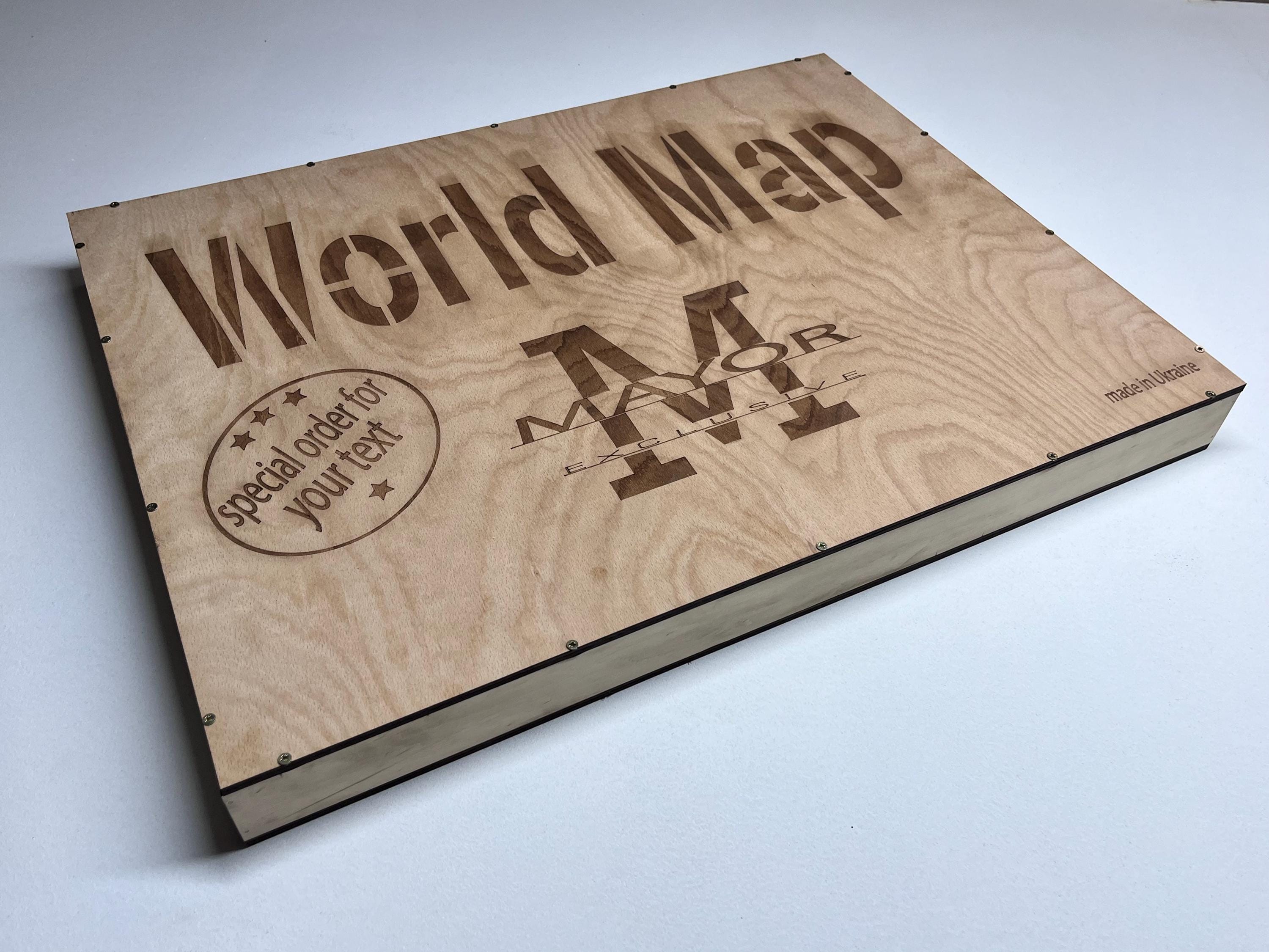 Wooden Custom Map Wall Decor, 3D Led Wooden World Map Display, Travel ...