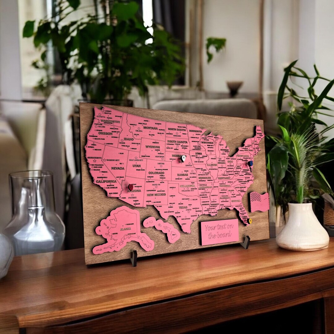 Map of USA Pink Wooden USA Map Travel Tracker for Families Unique ...