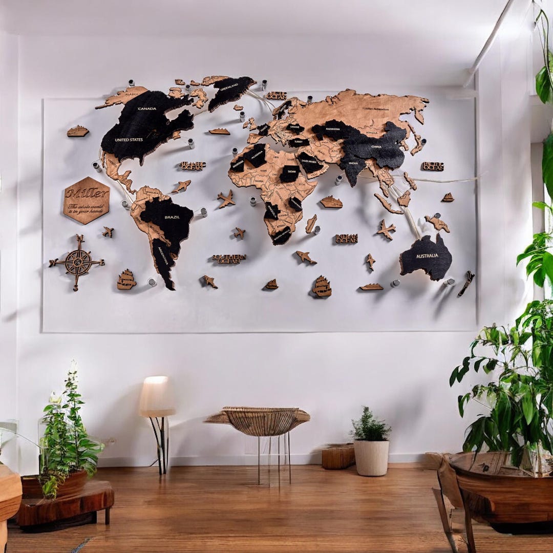 Travel Lovers Gift Wooden 3D World Map Wall Decor With LED Backlight ...