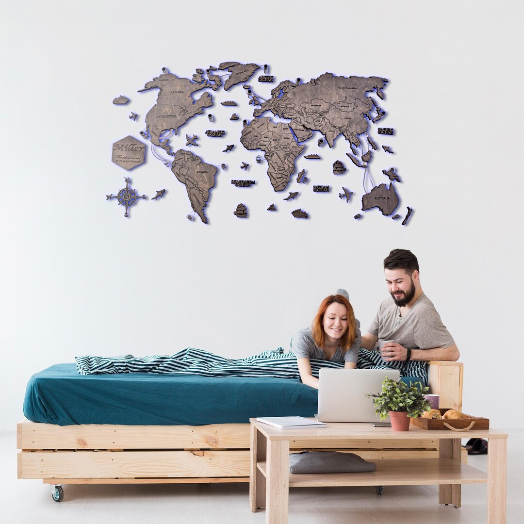 Iluminated World Map, Led 3D Wall Map Art, Led Wall Art, Apartment ...