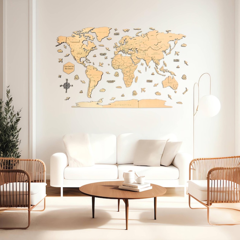 Large Wooden World Map 3D Wall Art for Home Decor, Perfect Gift for ...