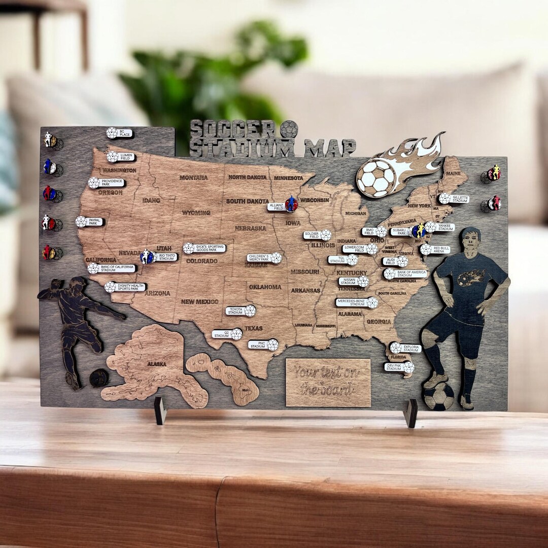 Wooden Soccer Stadium Map, USA Soccer Arena Tracker, Personalized ...