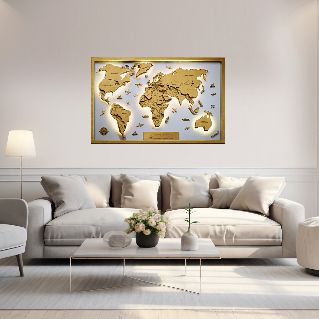 LED Wooden World Map Led Wall Maps Wall Decoration Travel Map Levitate ...