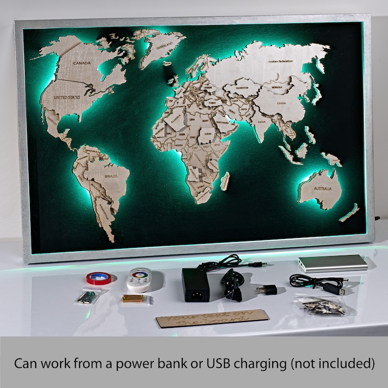 LED Backlight Wooden World Map Wall Decoration, Wooden Wall Map of the ...