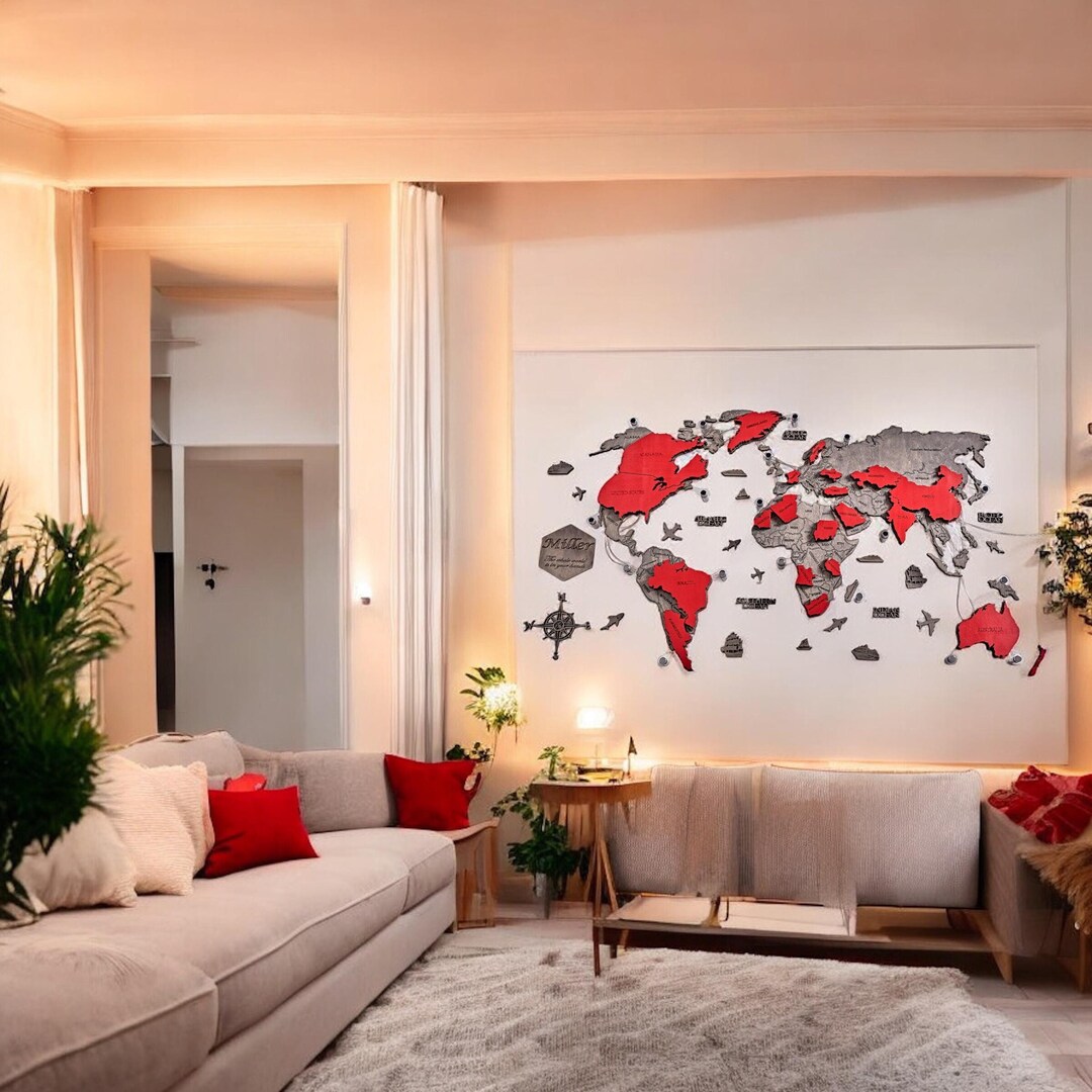 3D Wooden World Map, LED Backlit Map Decor, Custom Memory Map Home ...