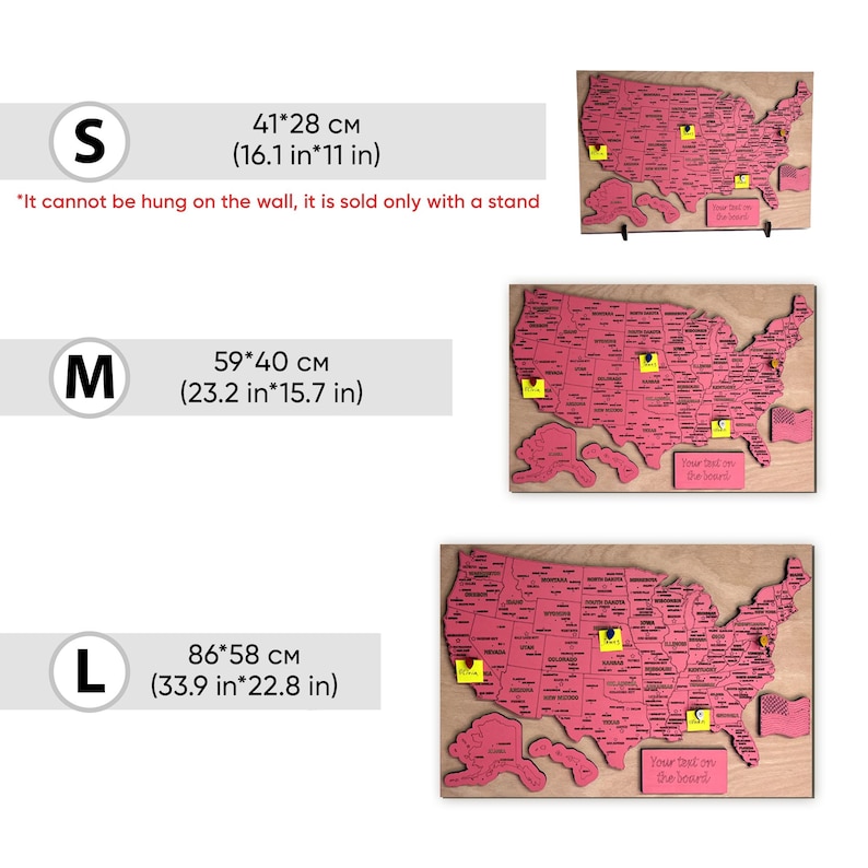 Framed American Art US Map With Pins, Home Decor, Wall Display, United ...