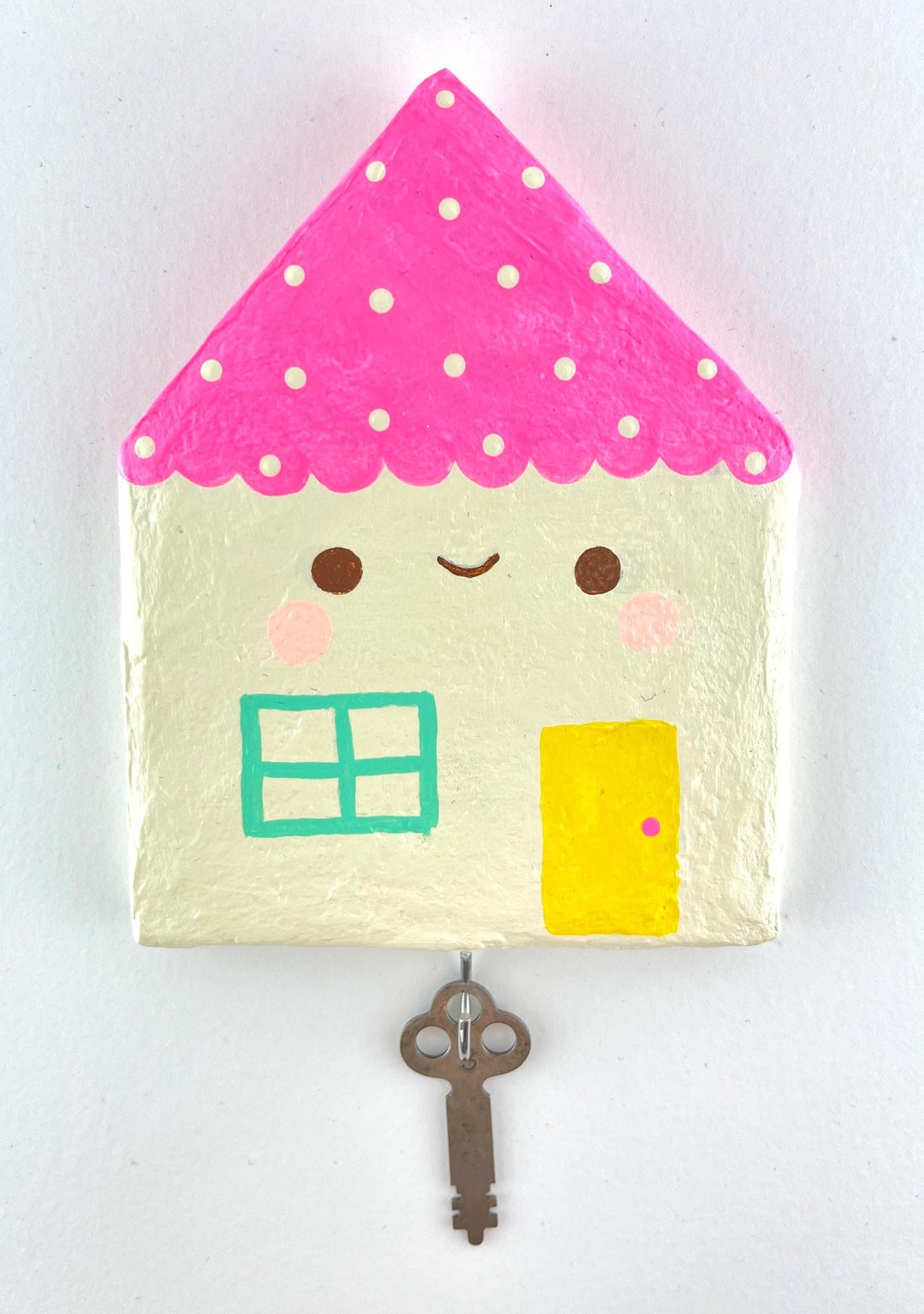 Happy House in Neon Paper Mache Key Hook - Etsy